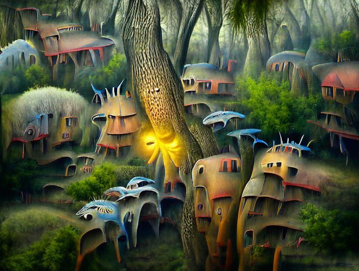 Alien village in the trees - AI Generated Artwork - NightCafe Creator