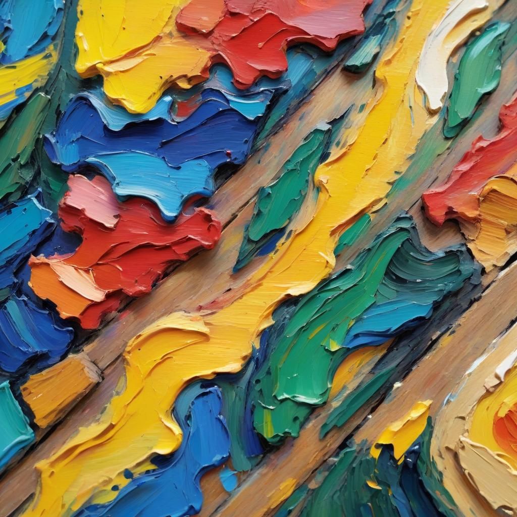 Artistic close-up of a wooden palette with lots of colors neo ...