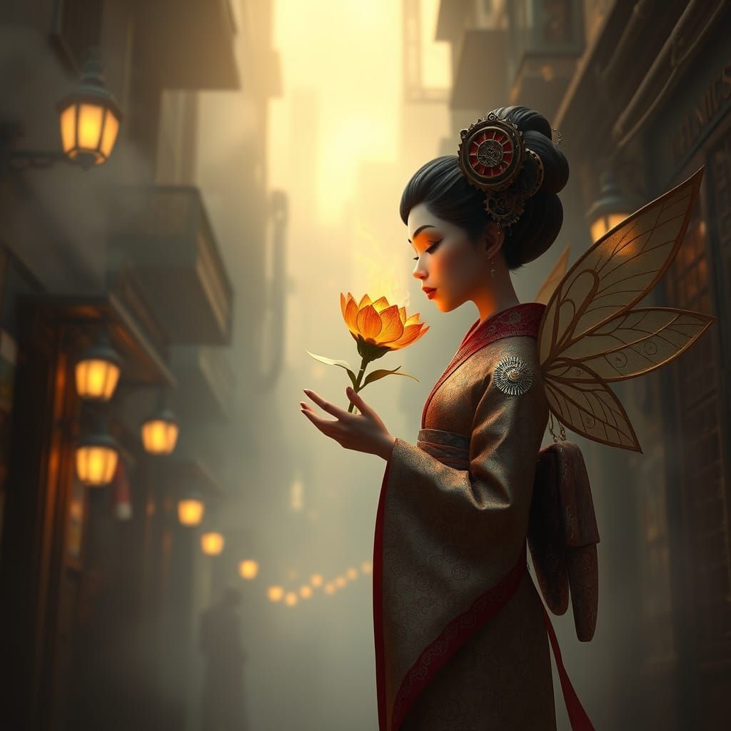 Fairy Geisha - Steampunk Geisha in Whimsical Clockwork Worl...