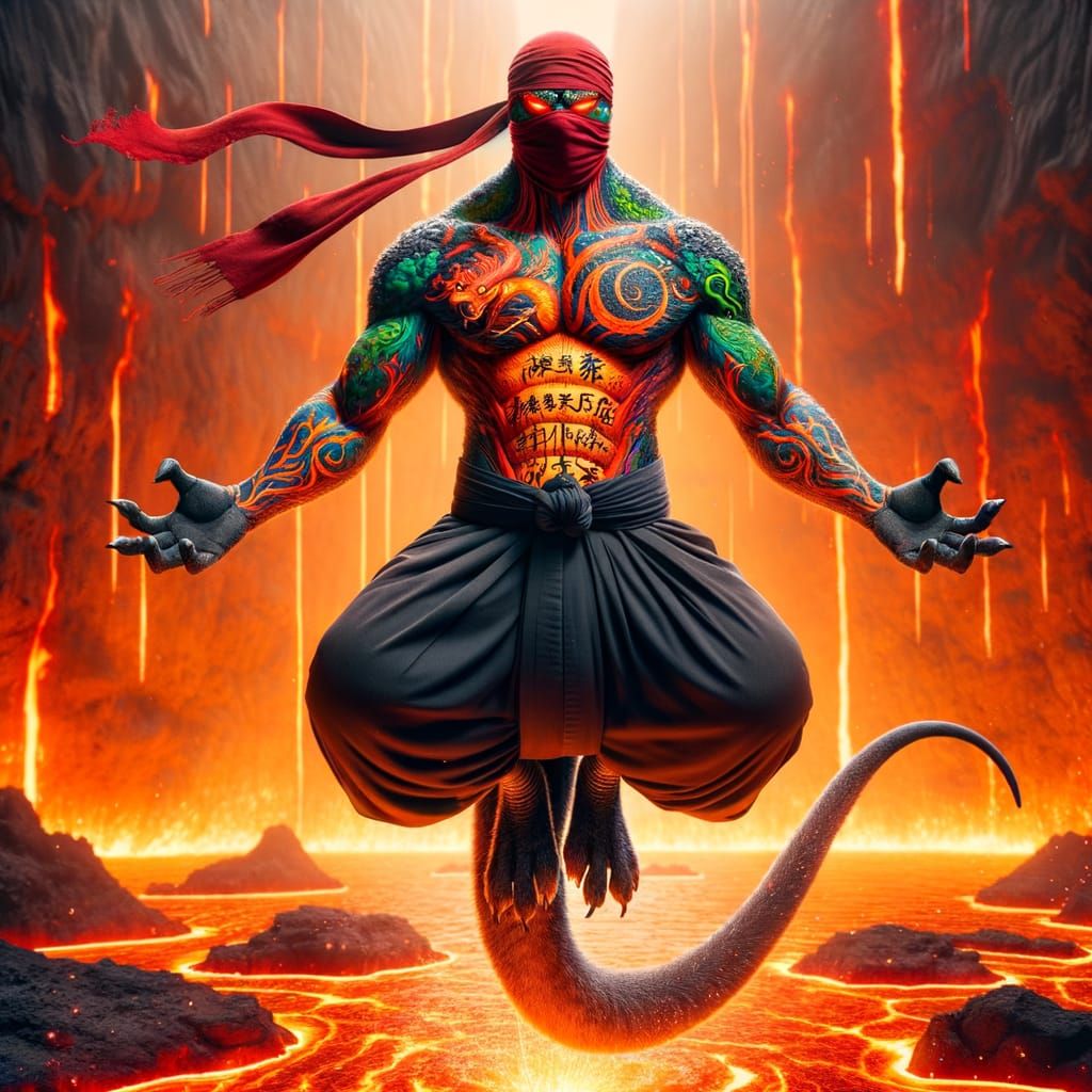 Rooshi - Vibrant Ninja Kangaroo Levitates Above Lava in Epic...