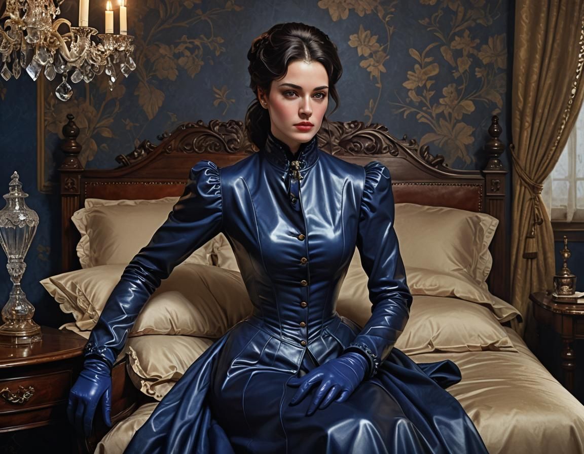 Portrait of a Young Victorian Lady in Blue Leather 6 - AI Generated Artwork - NightCafe Creator