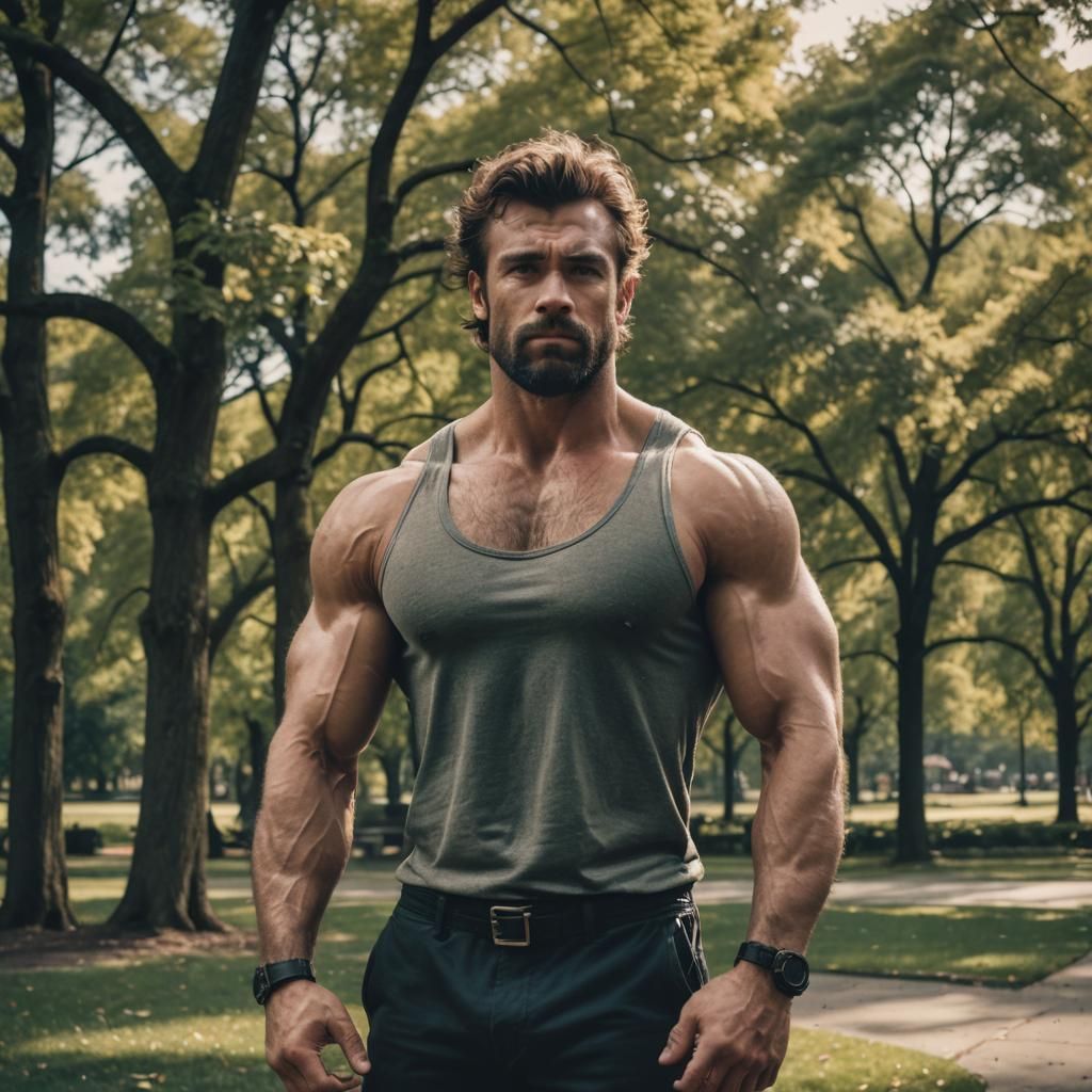 Scruffy muscle in the park - AI Generated Artwork - NightCafe Creator