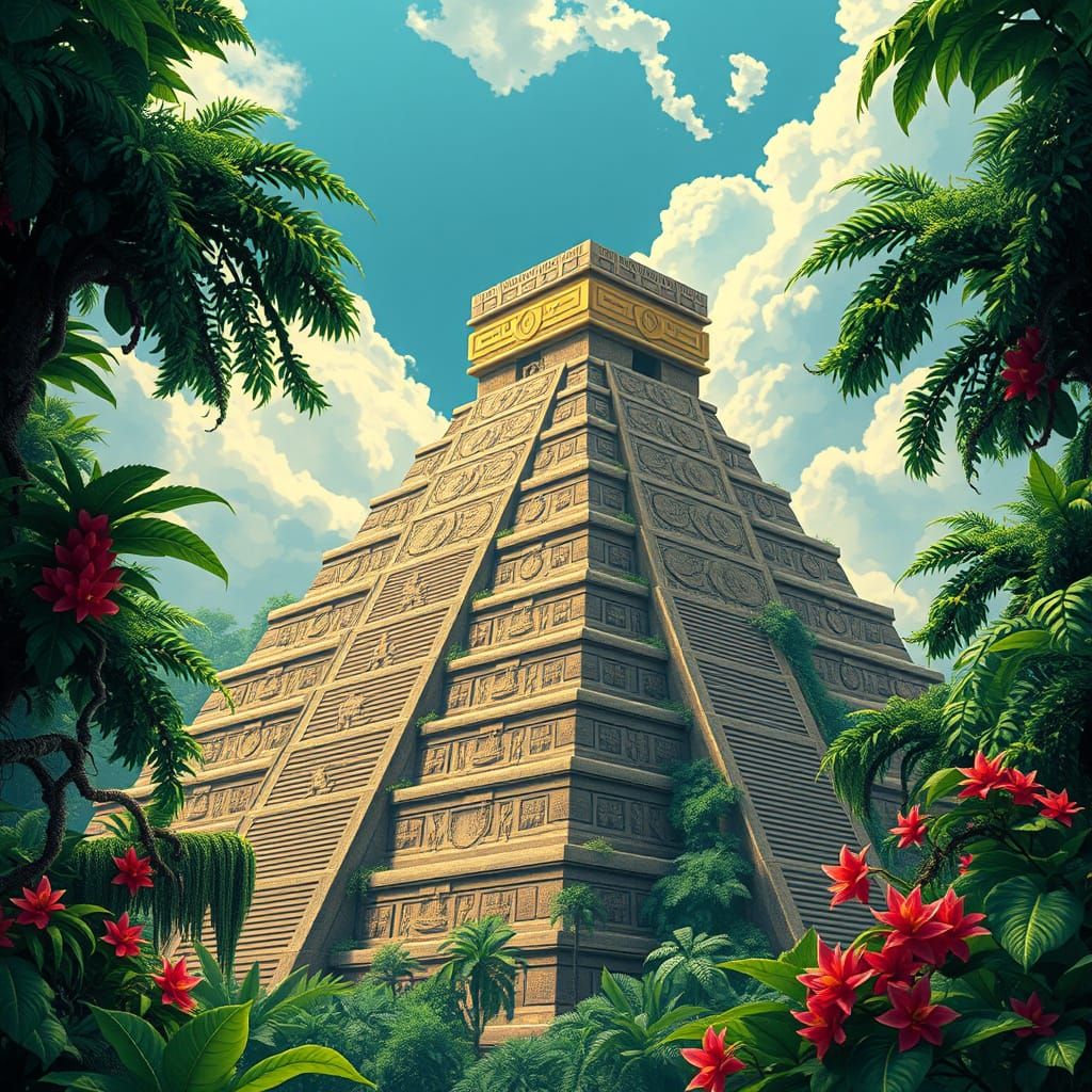 Majestic Aztec Pyramid Rises from Emerald Jungle i... - AI Art