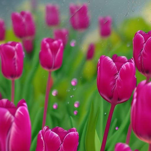 hyper realistic colorful tulips, high resolution, 8k, 4k, with rain ...