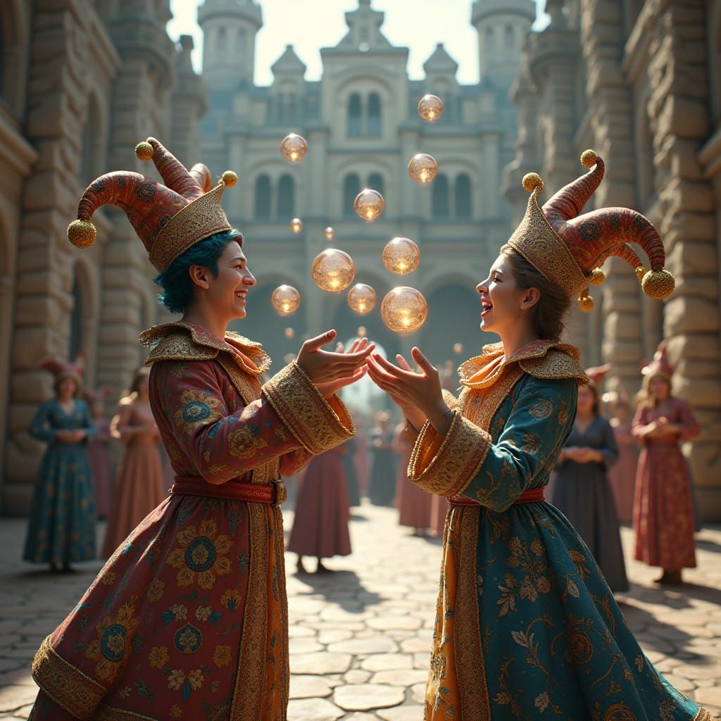 Jesters Juggle for Royalty in a Whimsical Medieval... - AI Art