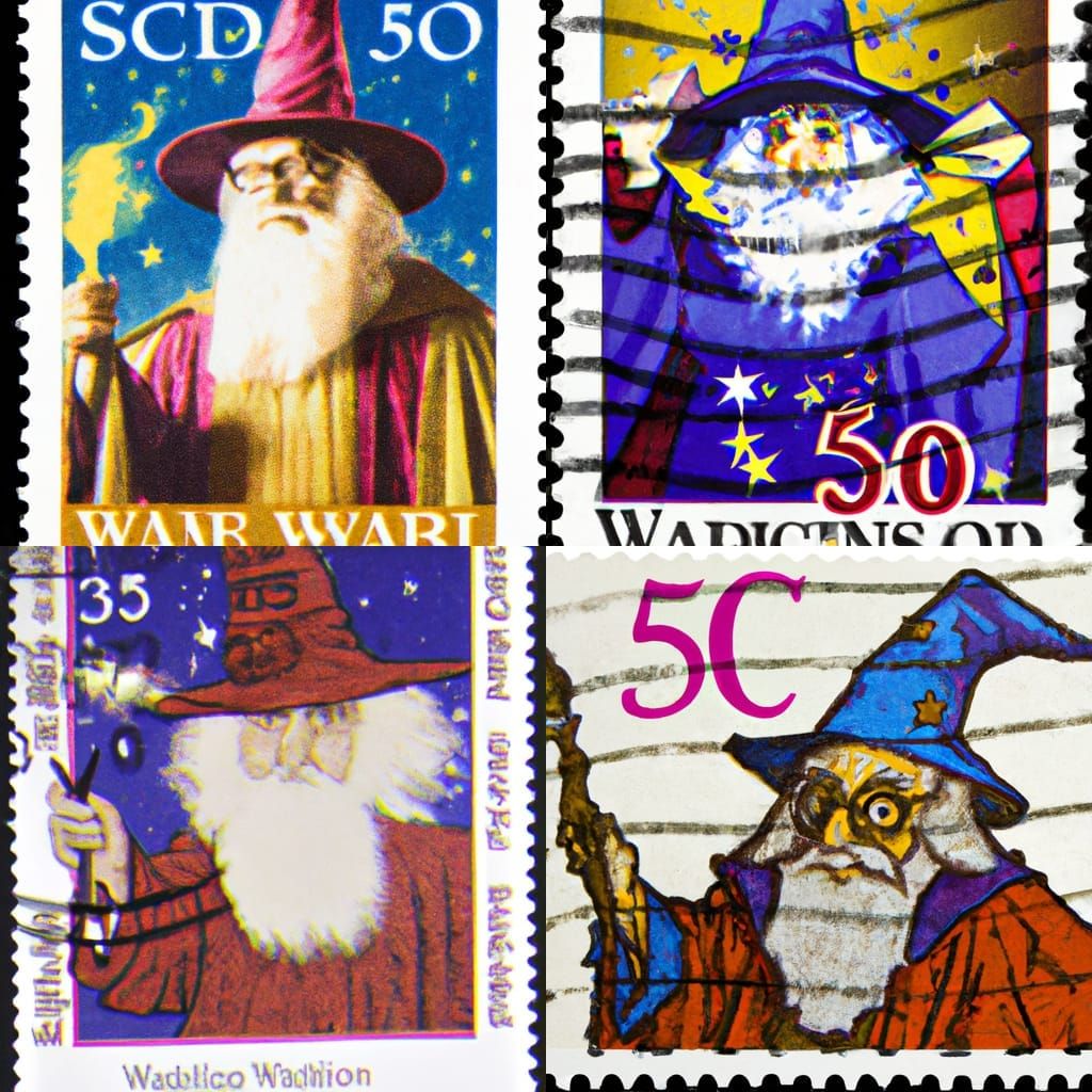 50¢ postage stamp, wizard - AI Generated Artwork - NightCafe Creator