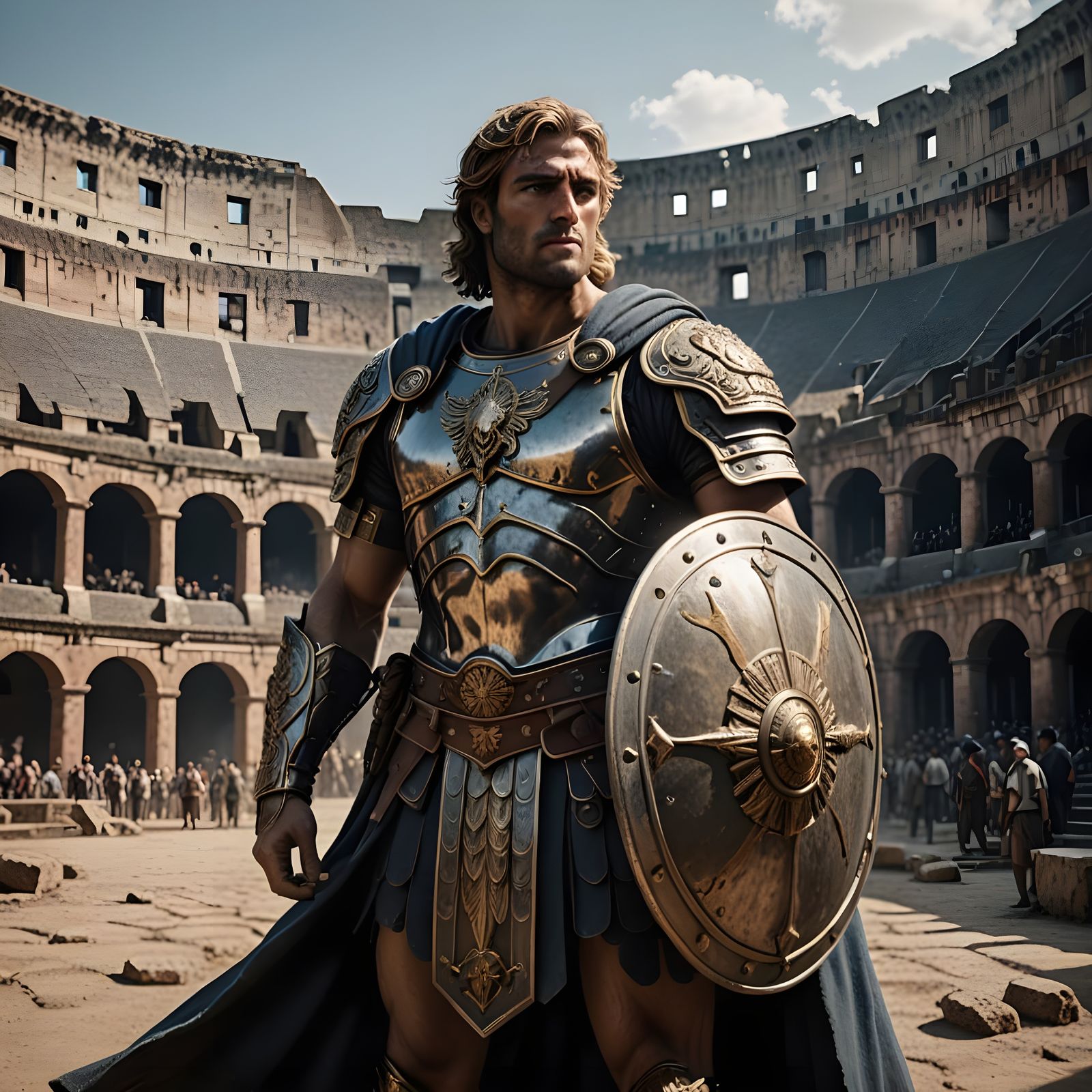 Epic, larger-than-life depiction of Achilles clad in intricately ...