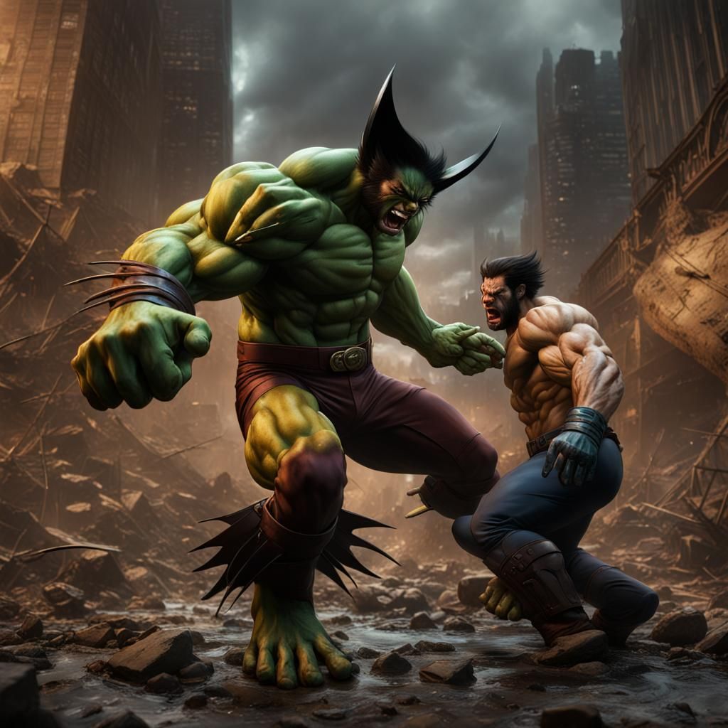 Wolverine fights Hulkverine - AI Generated Artwork - NightCafe Creator
