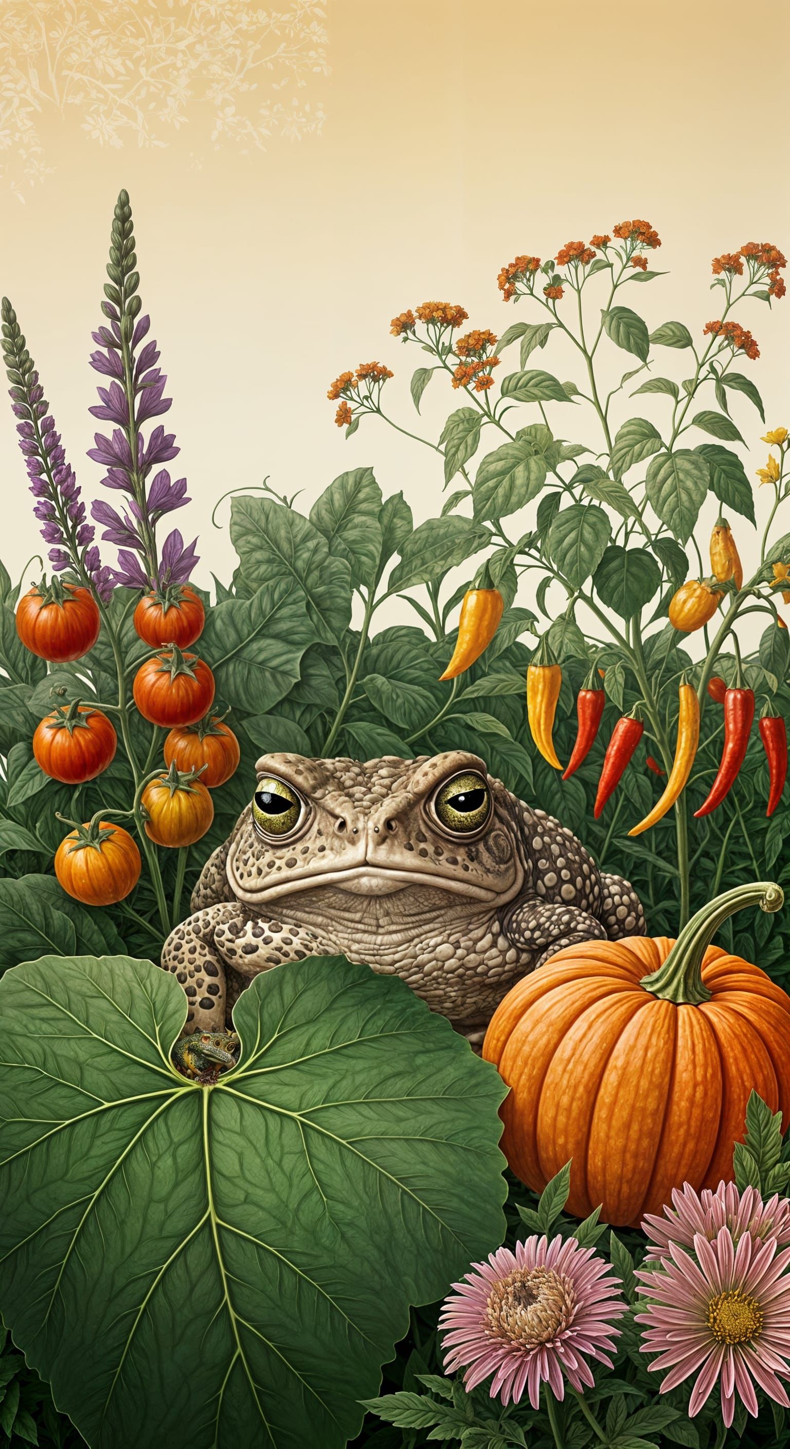 Toad in the....garden.... - Whimsical Toad Surrounded by Vib...