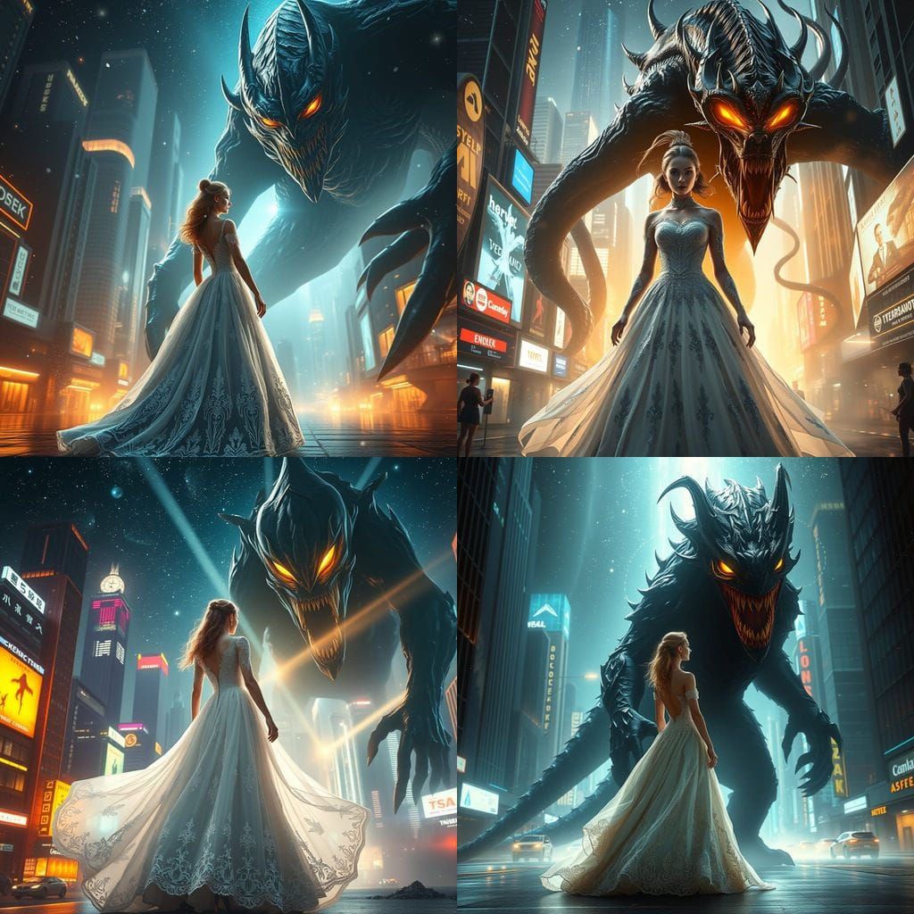 Ethereal Princess Faces Fiery Beast in Futuristic ... - AI Art