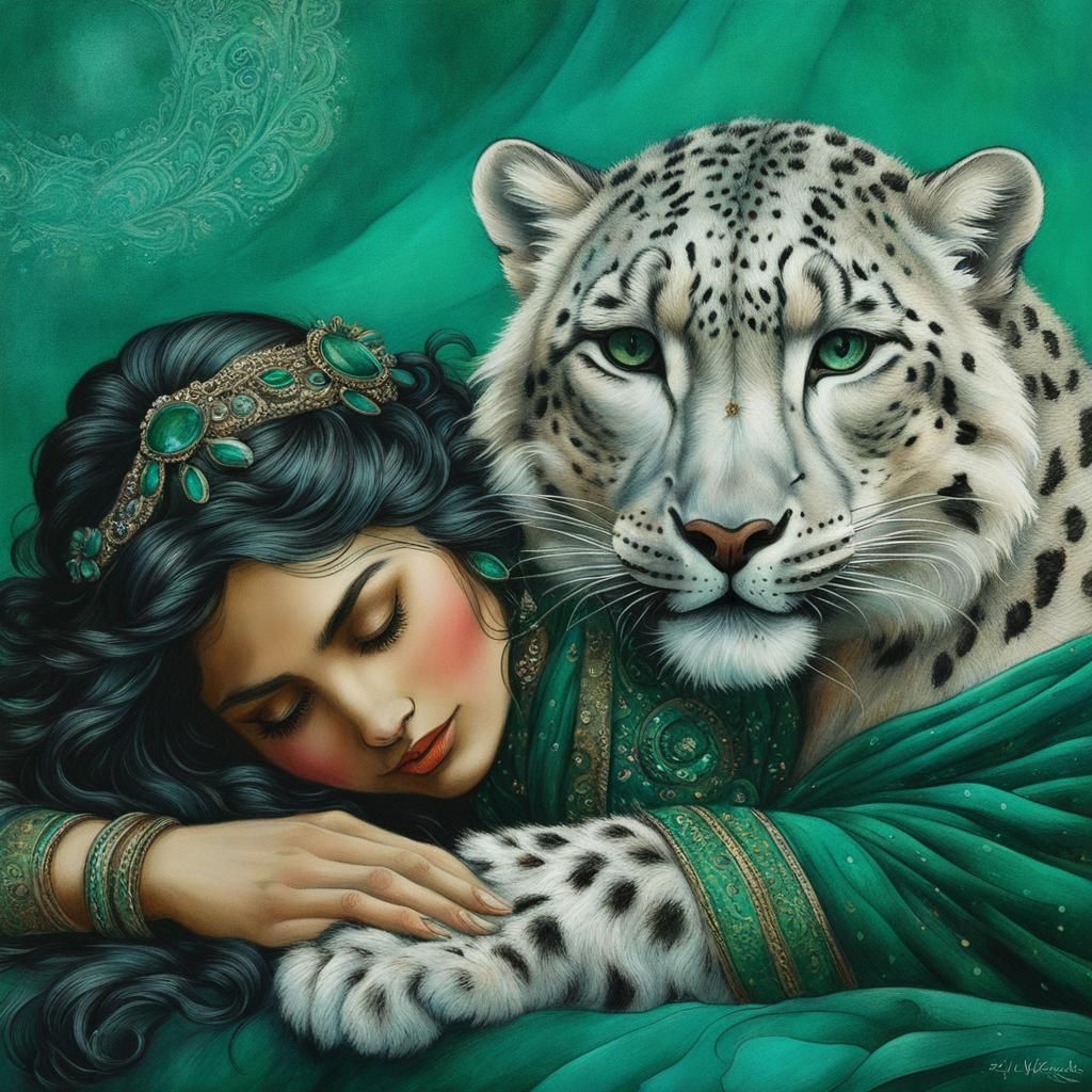 girl and snow leopard - AI Generated Artwork - NightCafe Creator
