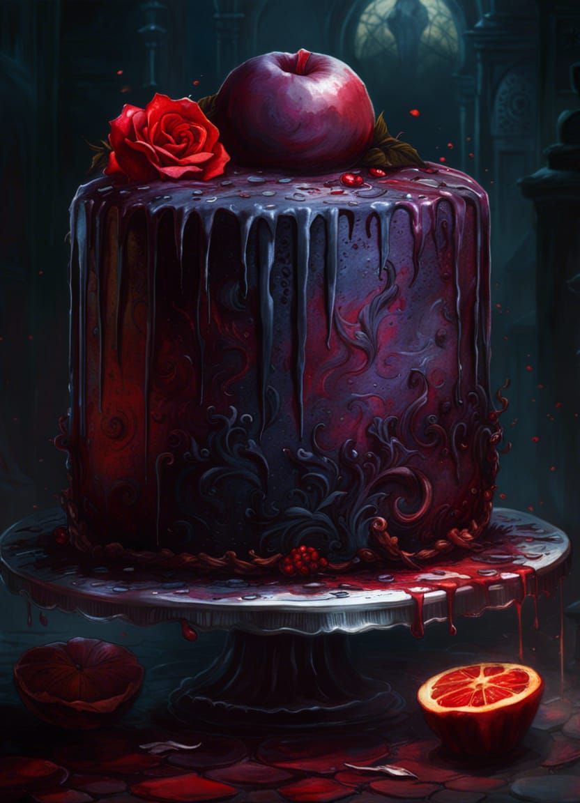 A Goth Cake with Poison Apple and Blood Orange Garnish - AI Generated ...