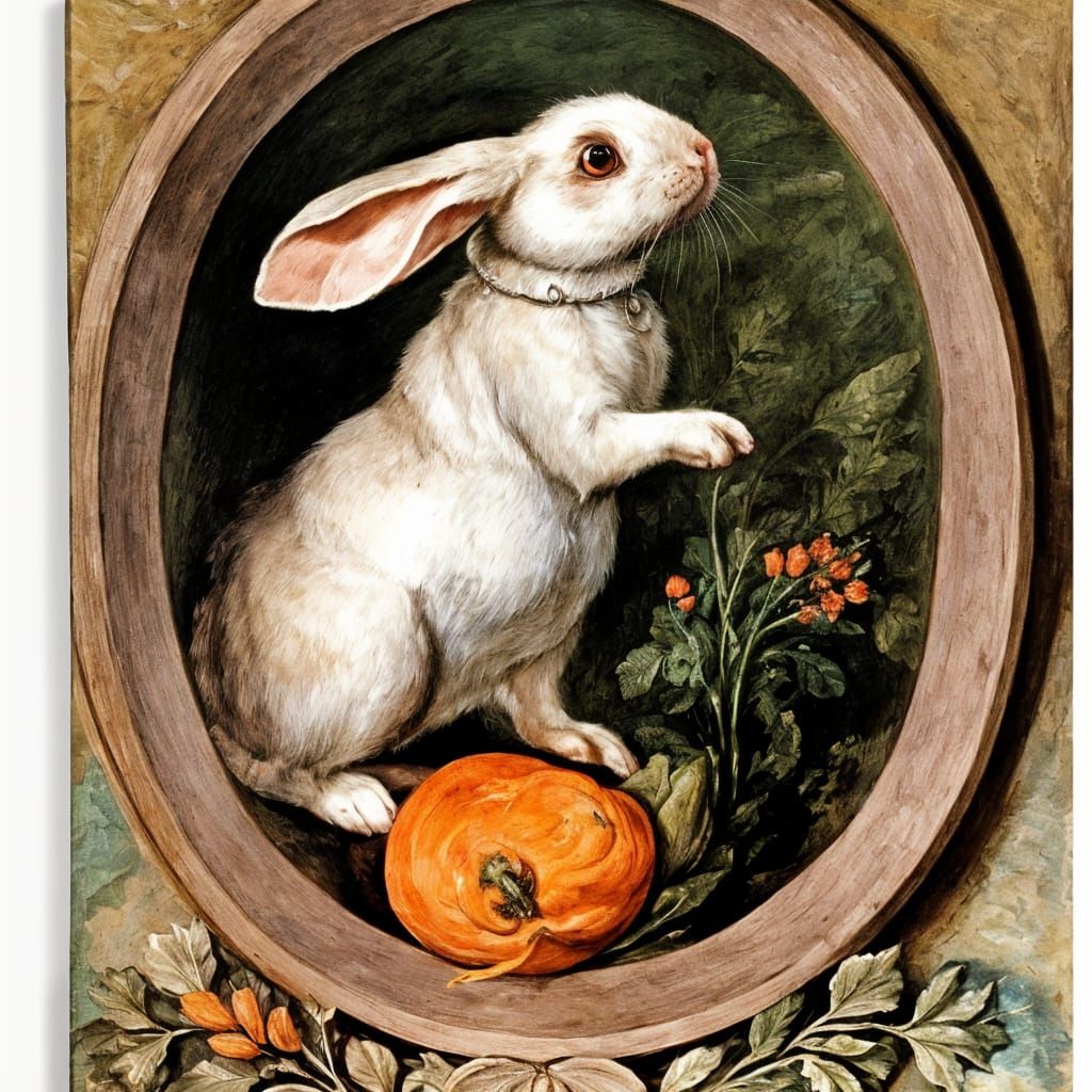 Baroque Rabbits Defend with Tainted Veggie Shields - AI Art