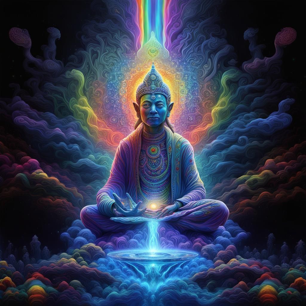 Psychedelic Zen God in Rainbow Divine Flow with Ul... - AI Art