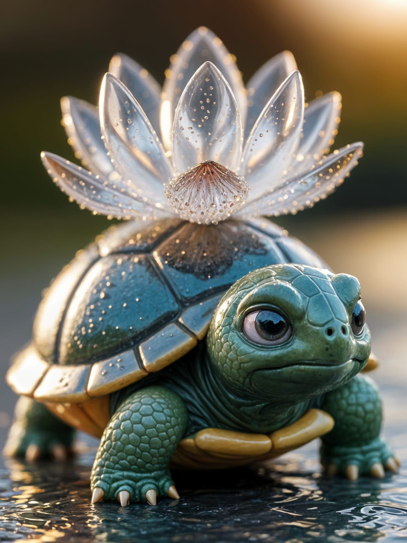 Adorable cute turtle with crystal lotus