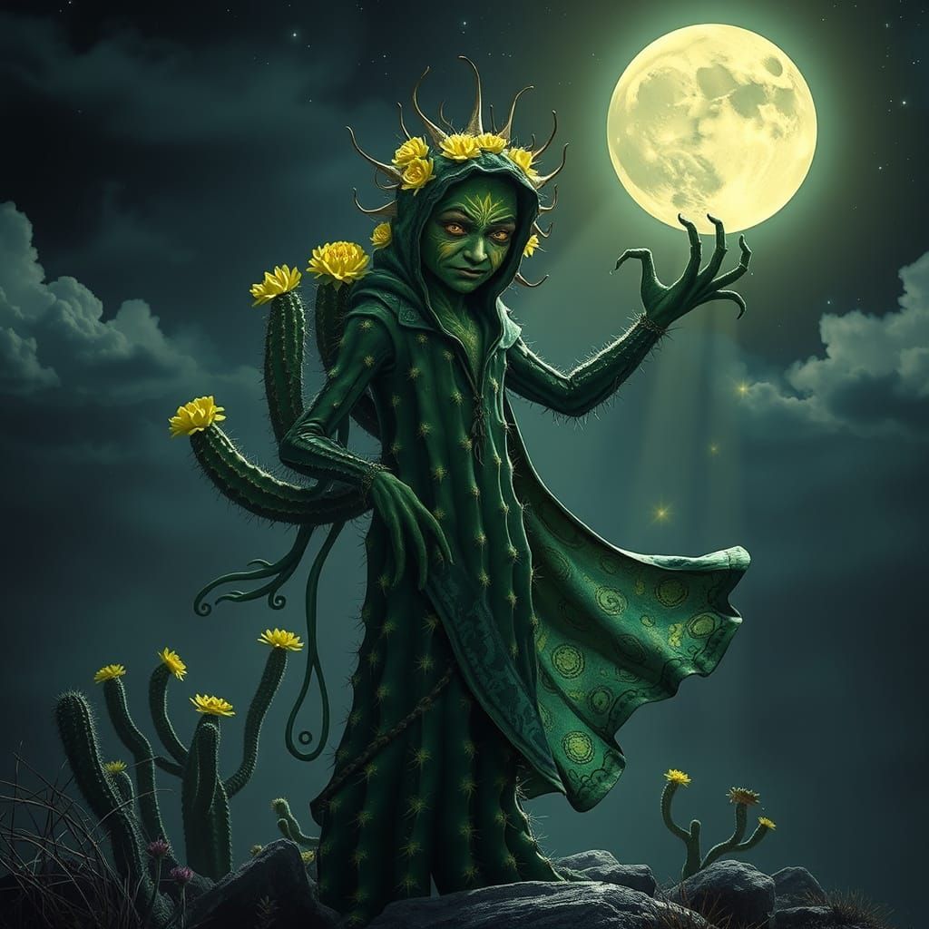 Mystical Cactus Unveils Dark, Whimsical Humanoid F... - AI Art