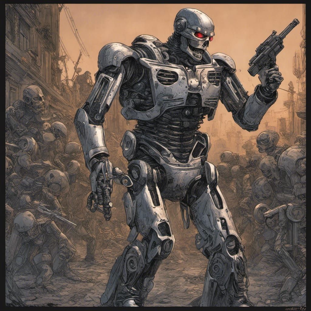 terminator versus robocop - AI Generated Artwork - NightCafe Creator