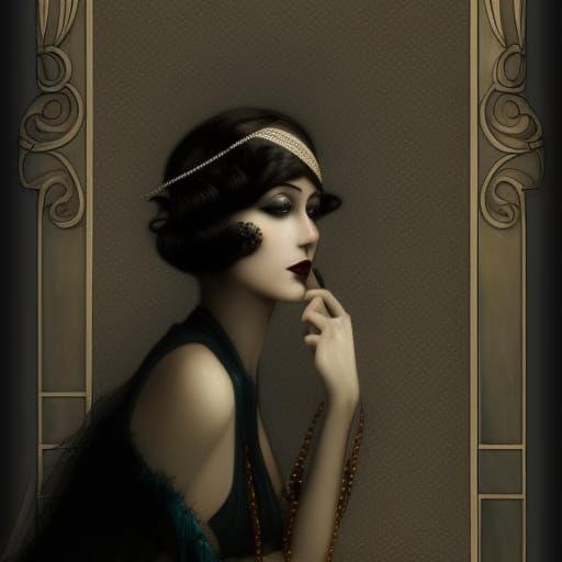 1920s, woman, flapper, beautiful, elegant, Digital Art, Wlop, Brian ...