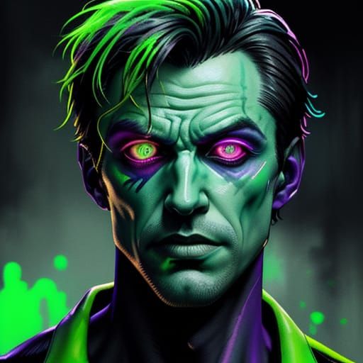 Watercolor Portrait of the Riddler in Neon Accents - AI Art