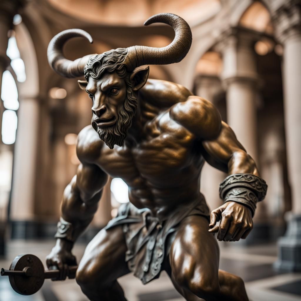 bronze metal minotaur statue in a labyrinth - AI Generated Artwork ...