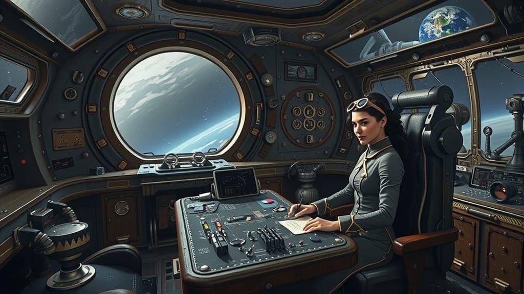 Steampunk Space Captain at Helm of Futuristic Spac... - AI Art