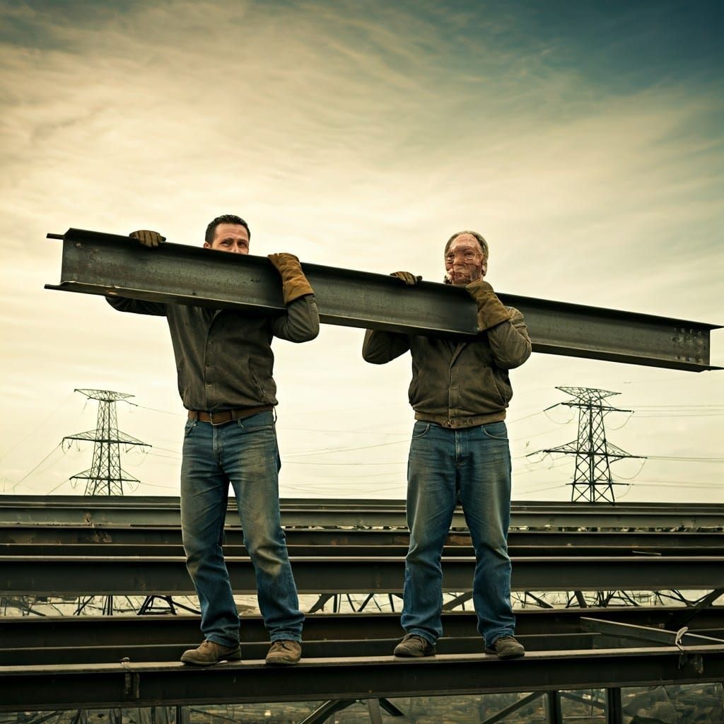 Gritty Cinematic Scene: Men Transport Metal Beams ... - AI Art