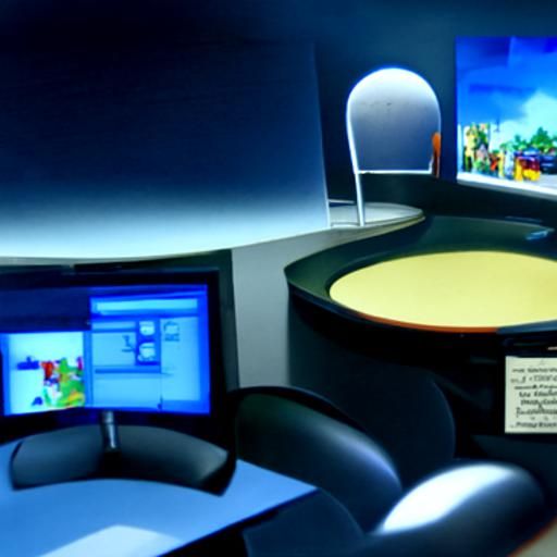 large open cubicles in a circle, large round table in the center, ultra ...