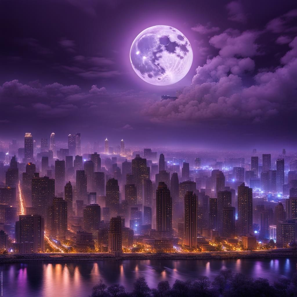 Full moon over a cityscape - AI Generated Artwork - NightCafe Creator