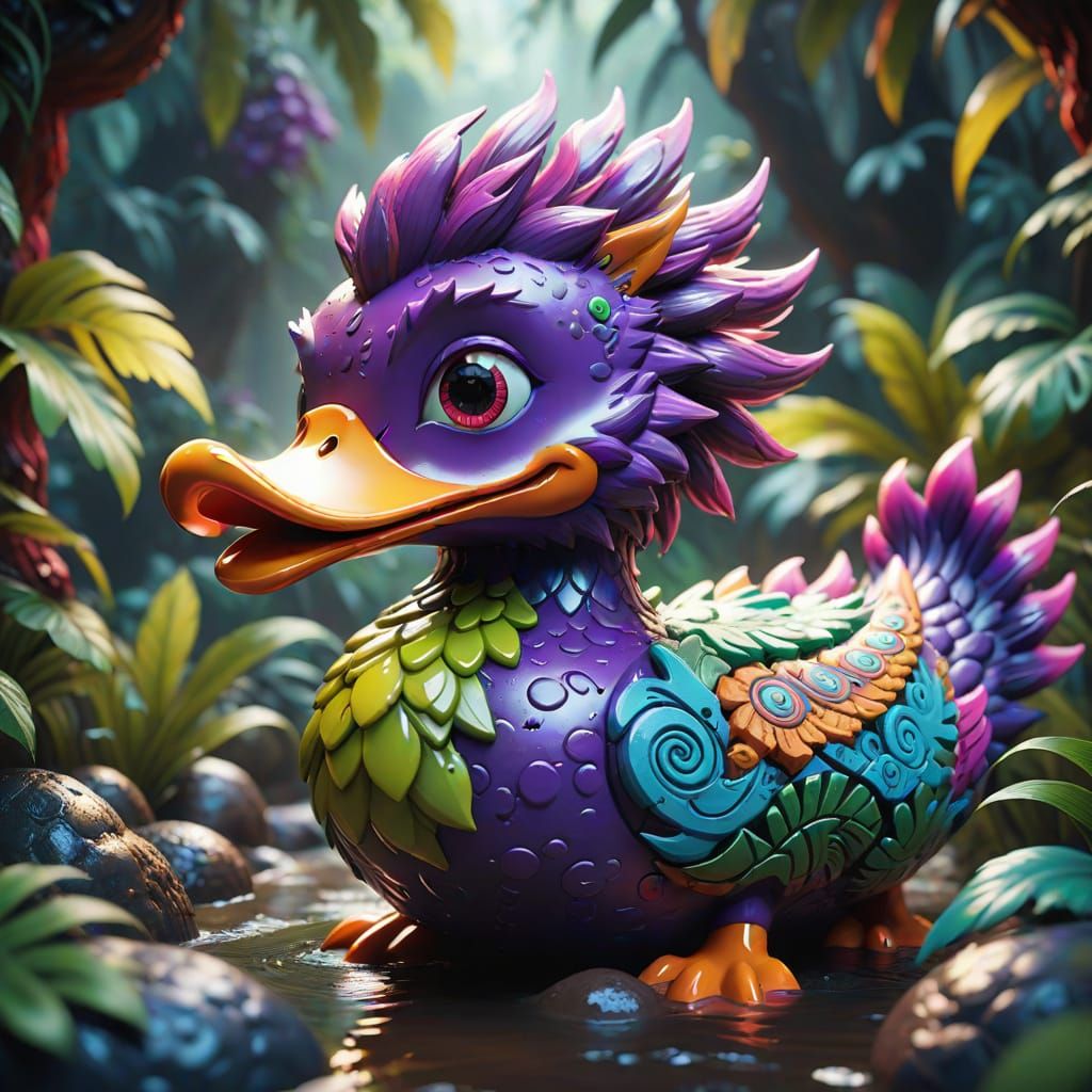 Hyperrealistic Grape Rubber Duck Runs Amok in Vibr... - AI Art