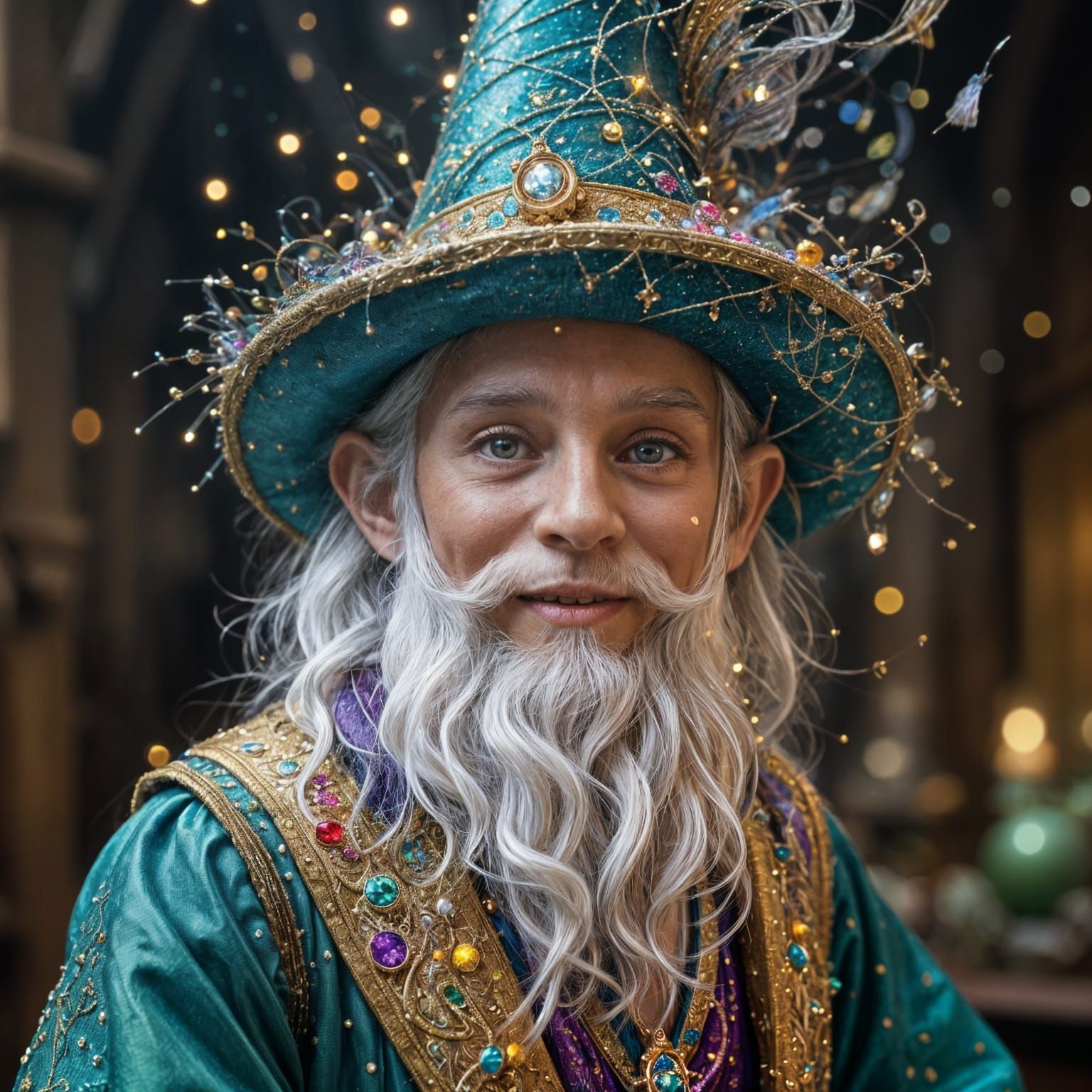 Whimsical Wizard Conjures Magic in Sparkling Alley - AI Art