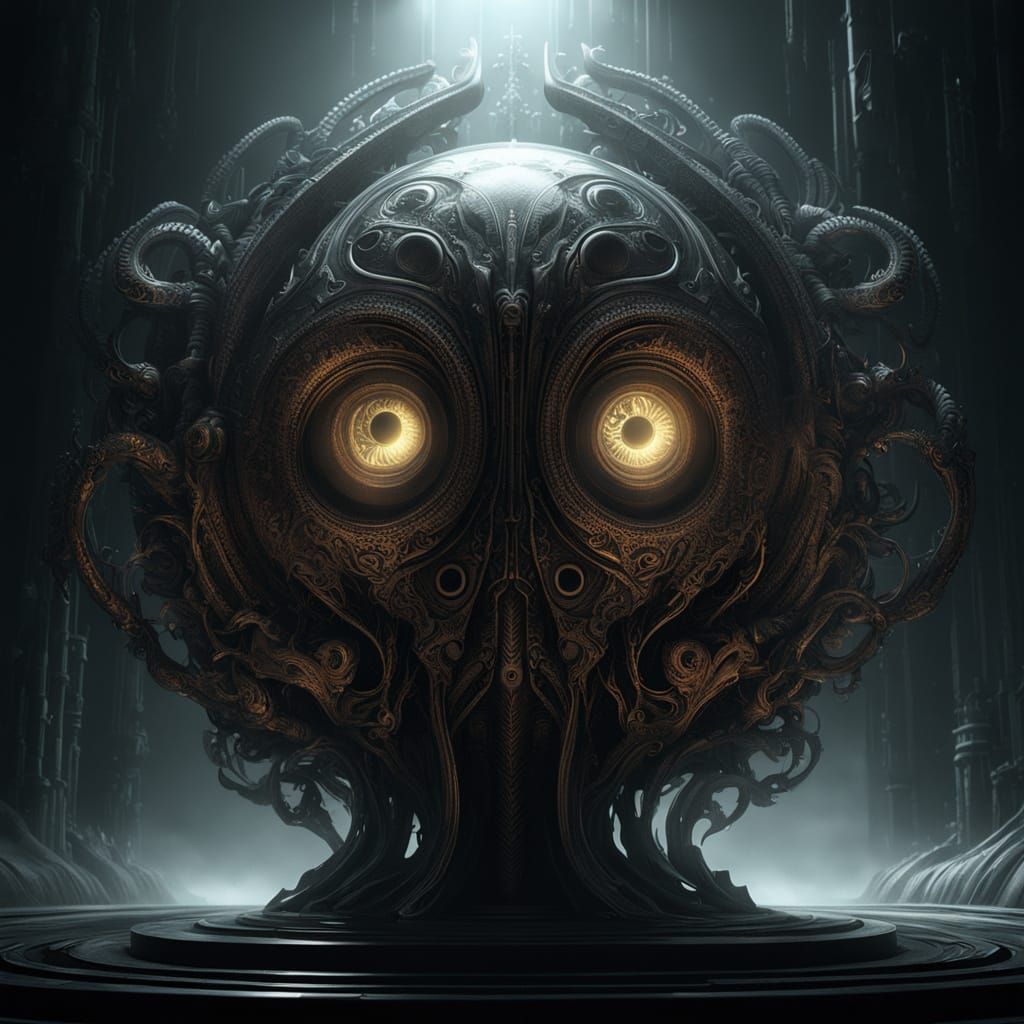 Biomechanical Horror Art in Swirling Vortex of Fog... - AI Art