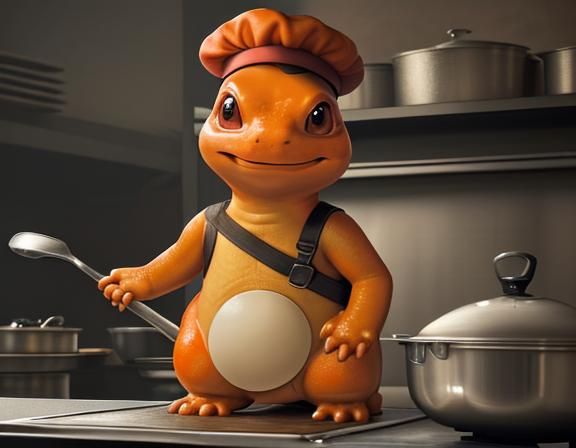 Charmander with chef's hat. - AI Generated Artwork - NightCafe Creator