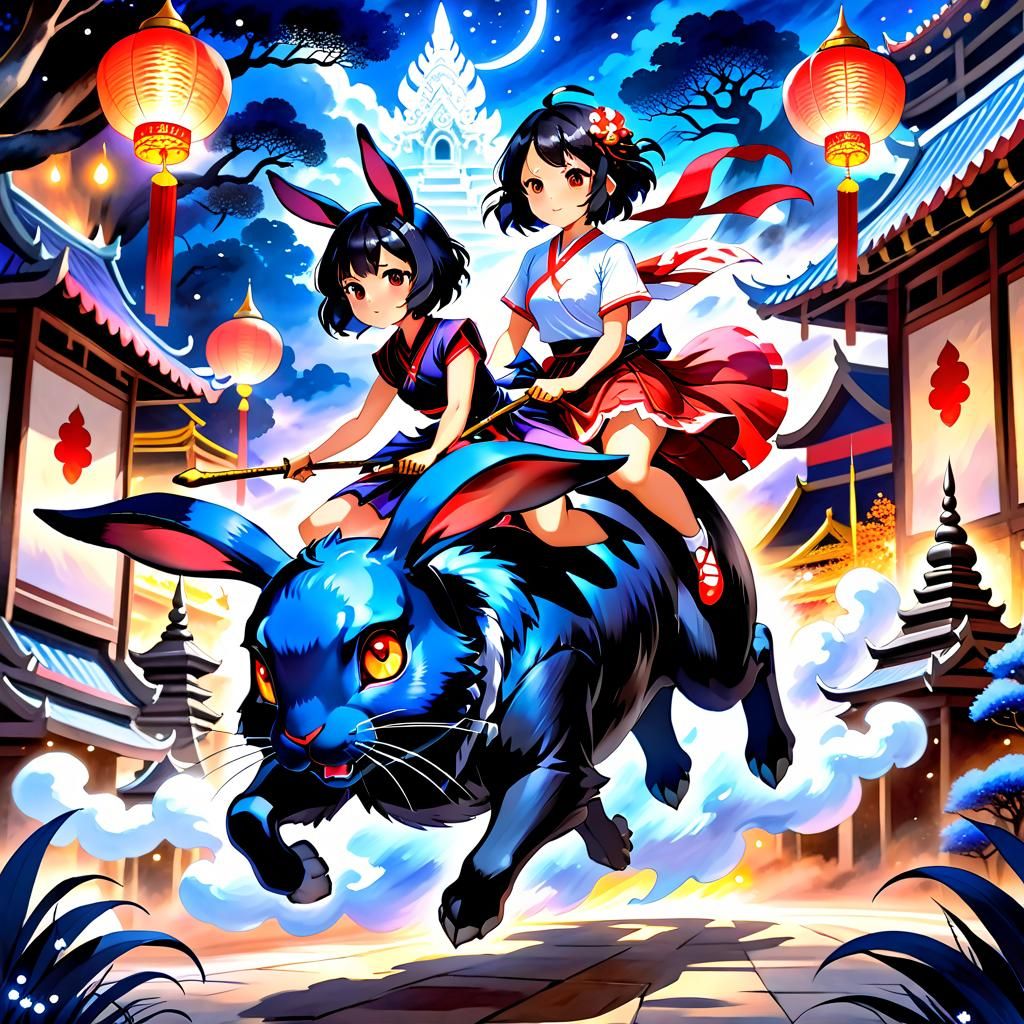 Riding a magical rabbit! - AI Generated Artwork - NightCafe Creator