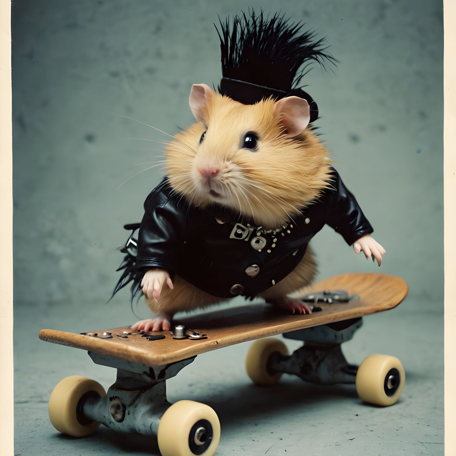 Grunge Hamster Skateboarder, 80s Punk Rock Icon - AI Art