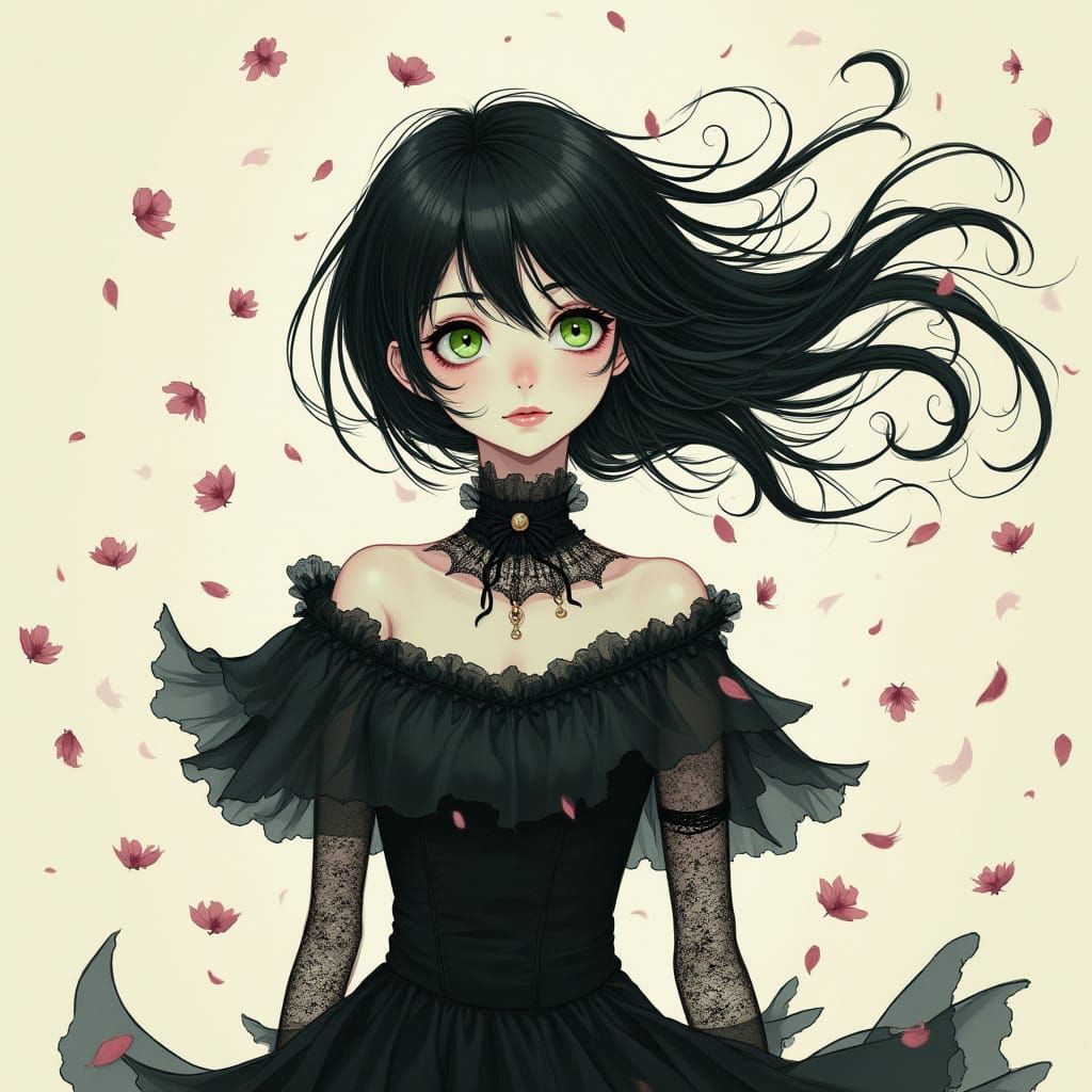 sakura petels on the wind emo gothic cartoon