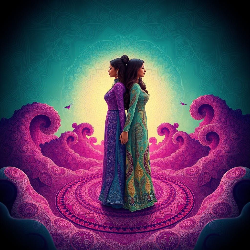 Raya and Namaari - Futuristic Duality in Vibrant Fractal Pat...