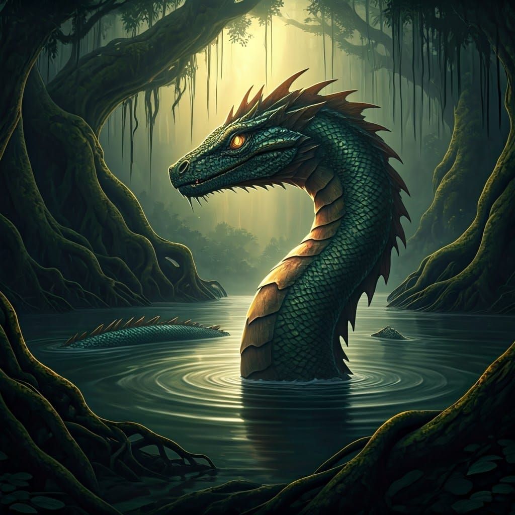 Mystical Congo River Serpent Rises from Mysterious... - AI Art