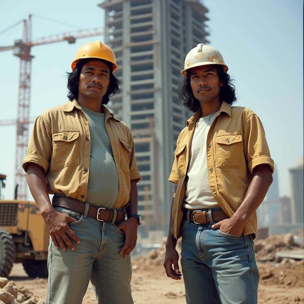 Two Native American Construction Workers Amidst a ... - AI Art