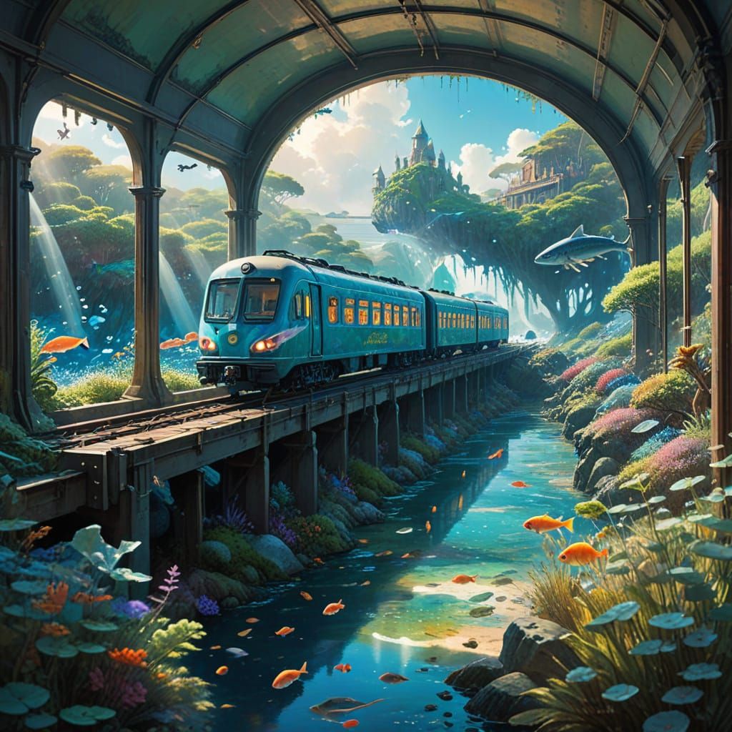 trai under the Ocean - Dreamy Train Rides Through Vibrant Oc...
