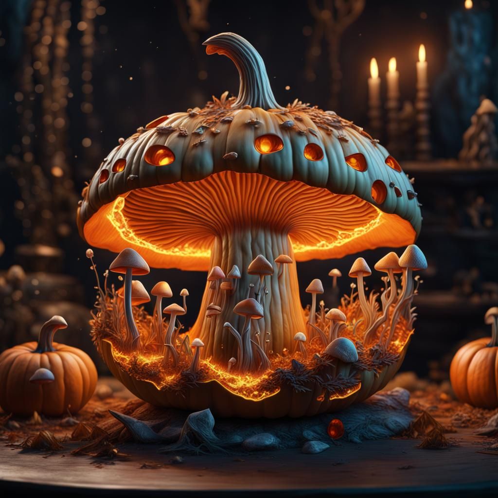 Magical mushroom pumpkin carving - AI Generated Artwork - NightCafe Creator