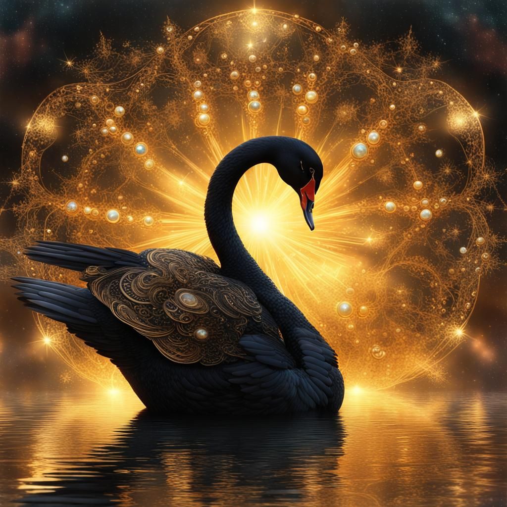 Delightfully beautiful black swan adorned with gold and precious stones ...