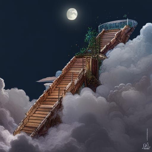 magical staircase to the moon through the clouds, vibrant, highly ...