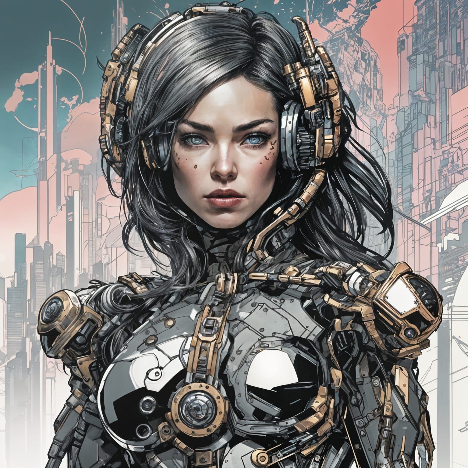 A masterpiece by Yuko Shimizu and Liam Wong and Conrad Roset :: female cyberpunk cyborg hunter ...