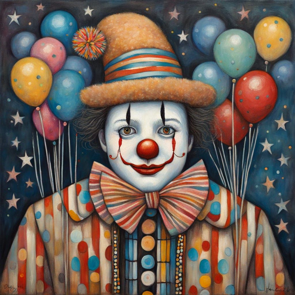 Creepy Clowns - Whimsical Art Brut Clown in Soft Pastel Col...