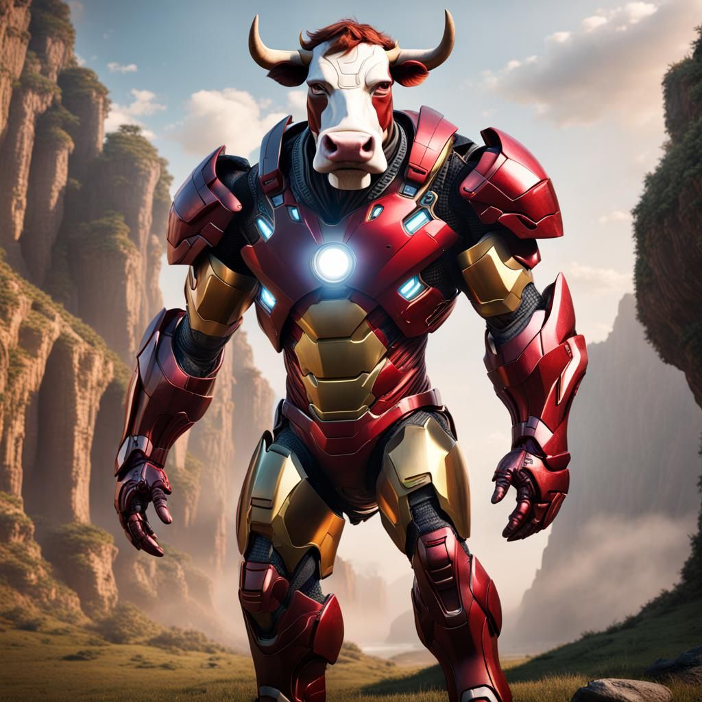 A cow as ironman in a heroic pose - AI Generated Artwork - NightCafe ...