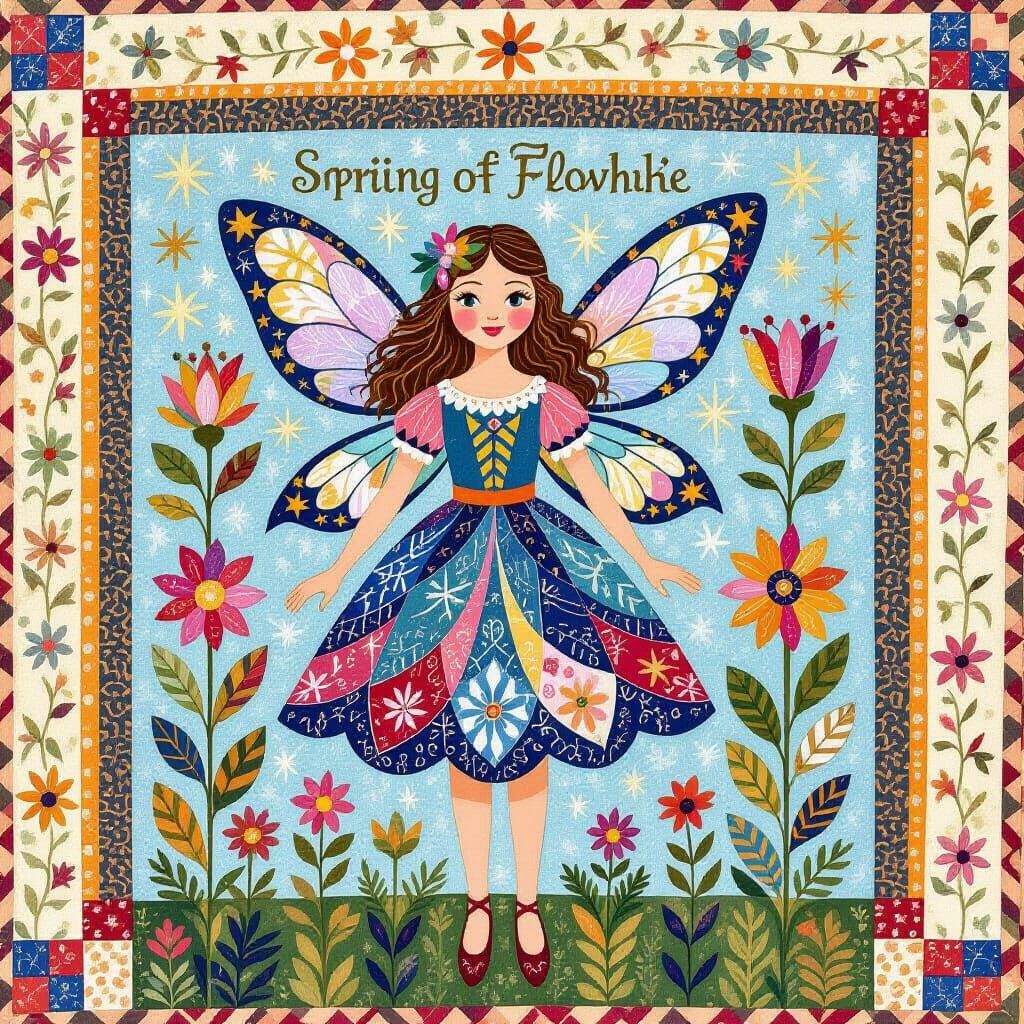 Mystical Spring Folklore Quilt with Spellwoven Tex... - AI Art