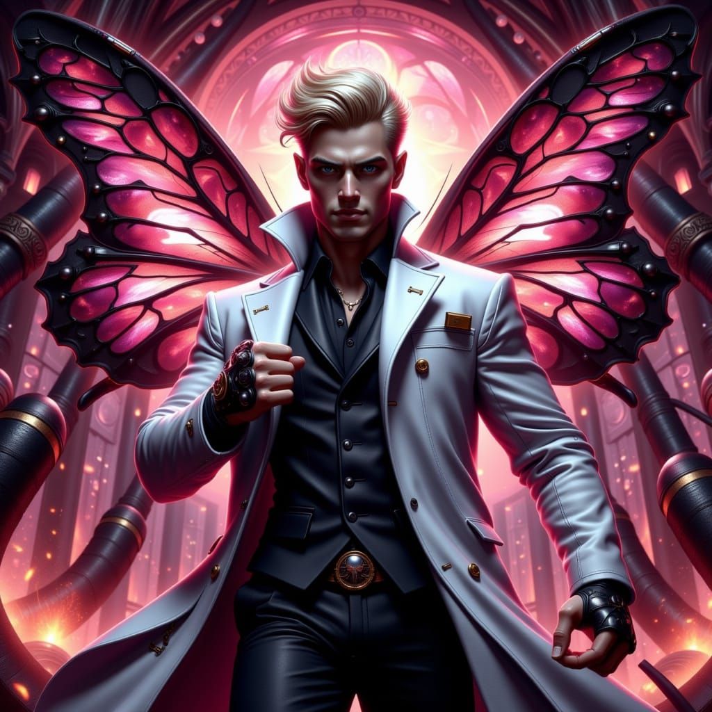 Cyberpunk Detective in a Fiery Cathedral - AI Art