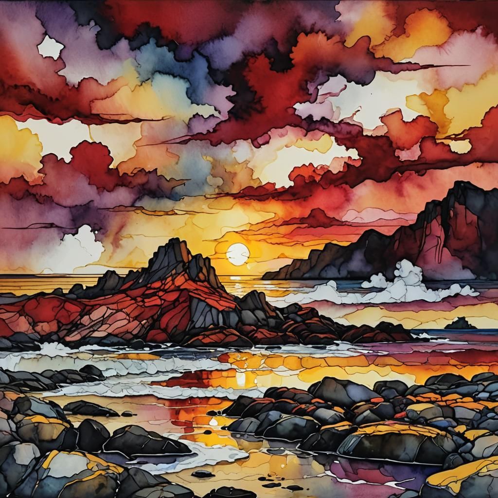 alcohol ink sunset - AI Generated Artwork - NightCafe Creator