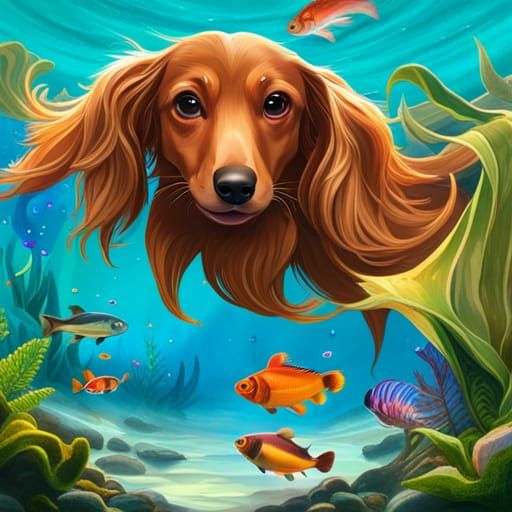 Dachshund, swimming with the fish - AI Generated Artwork - NightCafe ...
