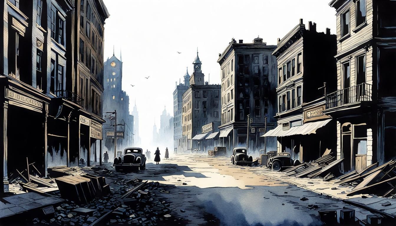 " Ghost Town": a big nearly deserted dystopian city: with tall ...